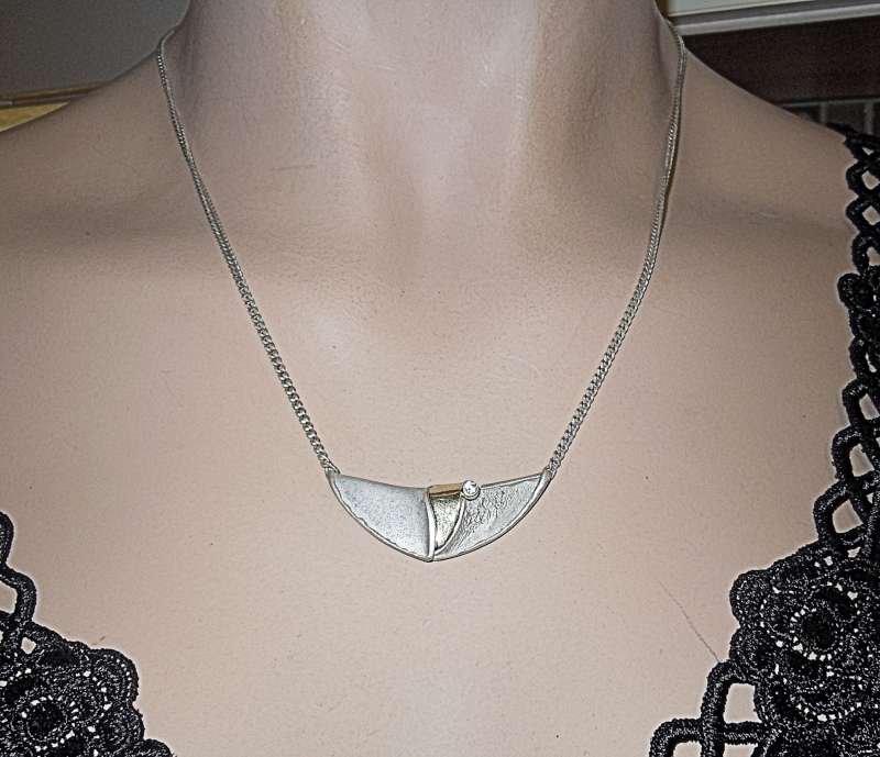 925 Silber & 585 Gold Skandinavisches Designer Diadem Collier, 287,00