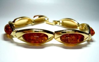 Elegantes Gold Cabochon Inlay Bernstein Schmuck Armband, 125,00